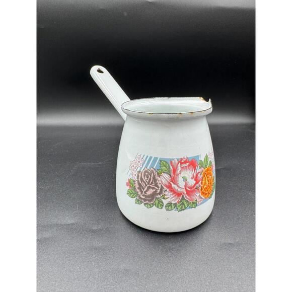 Accents | Vintage Enamel Turkish Coffee Tea Pot Cezve Floral Rose ...